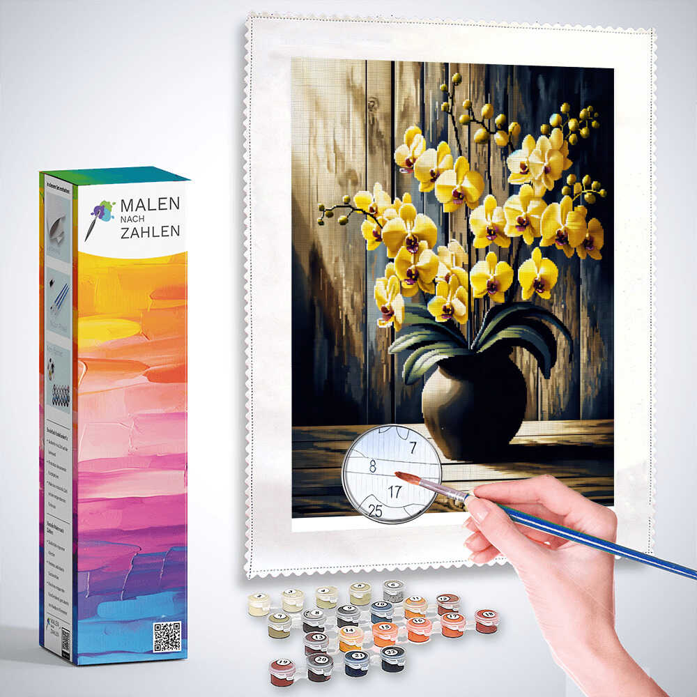 Malen nach Zahlen - Orchidee, gelb in Vase - Jetzt kaufen