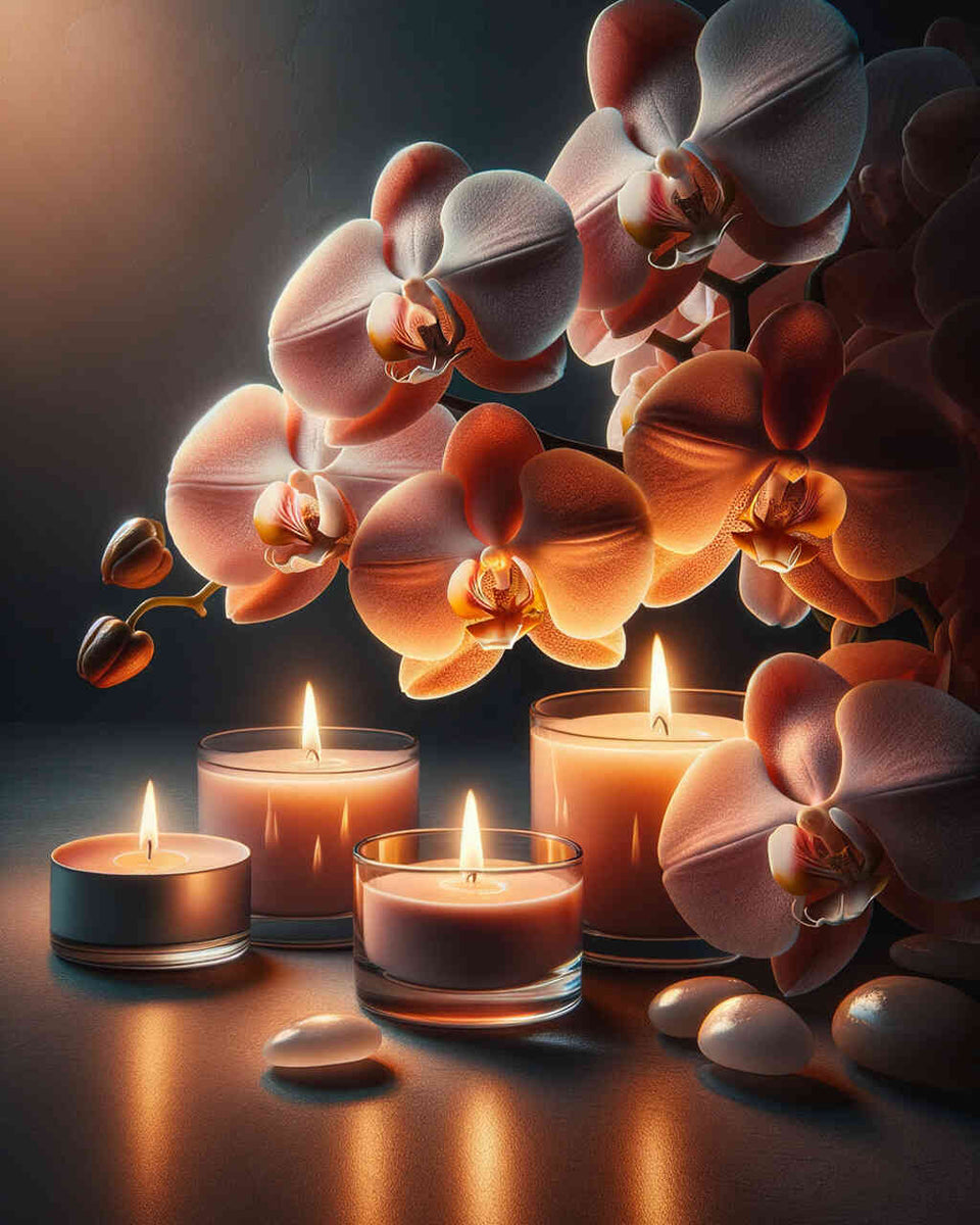Malen nach Zahlen - Orchidee Teelichter Pfirsichfarben - Jetzt kaufen – malennachzahlen-erwachsene