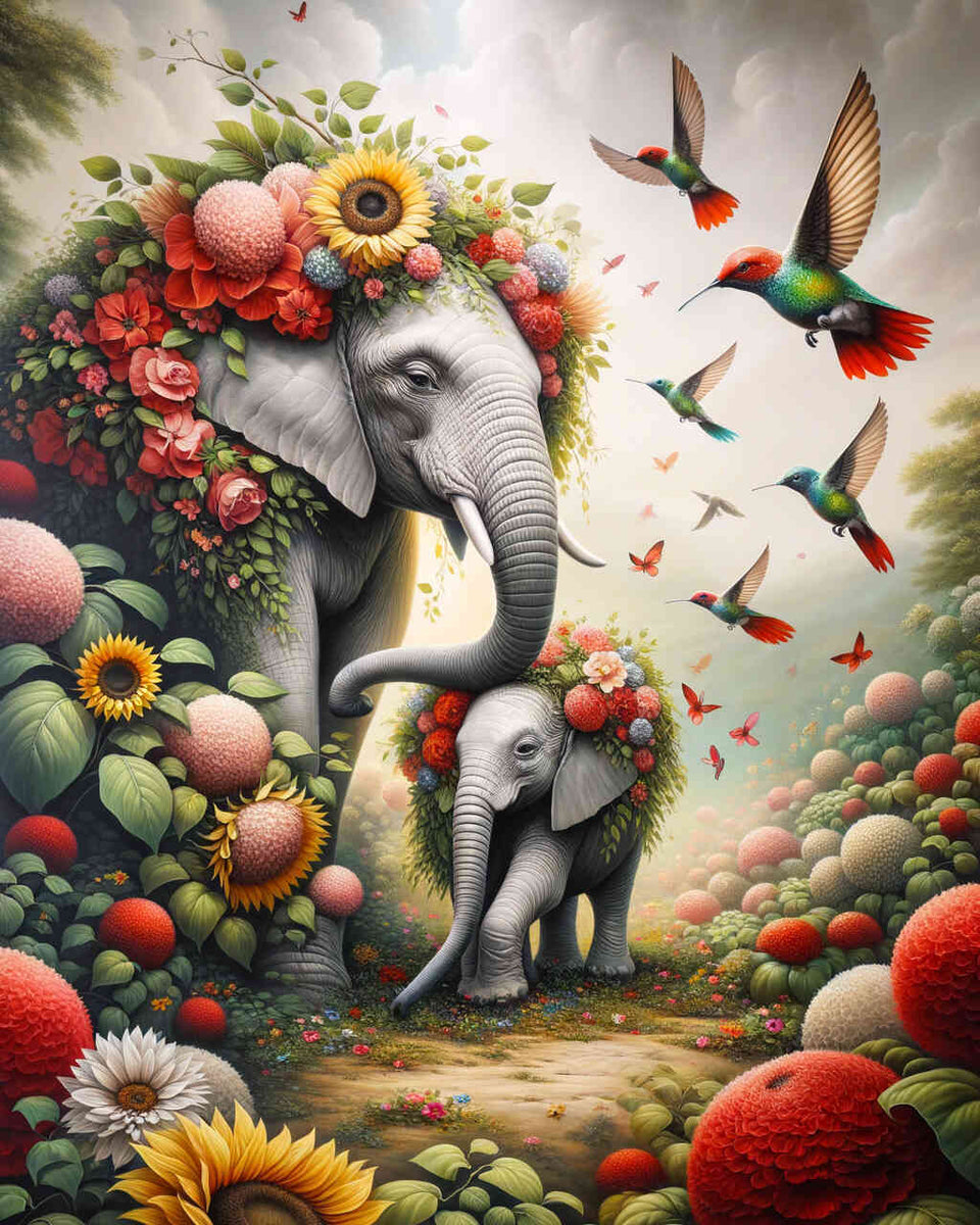 Malen nach Zahlen - Blumige Elefanten - Jetzt kaufen – malennachzahlen-erwachsene