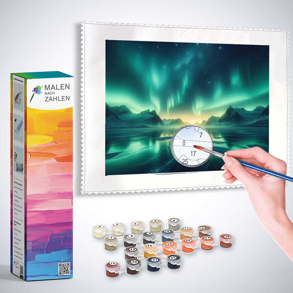 Malen nach Zahlen - Polarlichter in Grün Seelandschaft - Jetzt kaufen