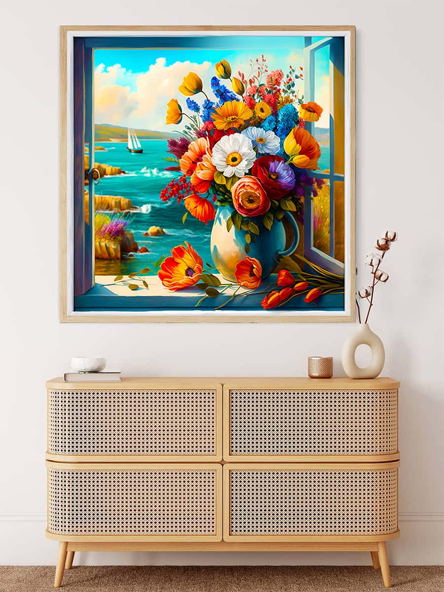 Malen nach Zahlen - Blumengesteck am Meer - Jetzt kaufen – malennachzahlen-erwachsene