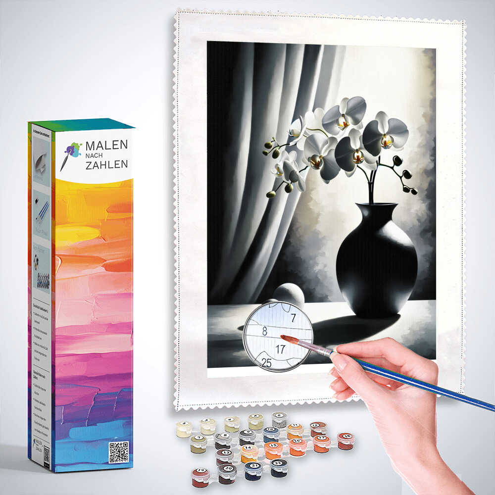 Malen nach Zahlen - Weiße Orchidee in Vase - Jetzt kaufen – malennachzahlen-erwachsene