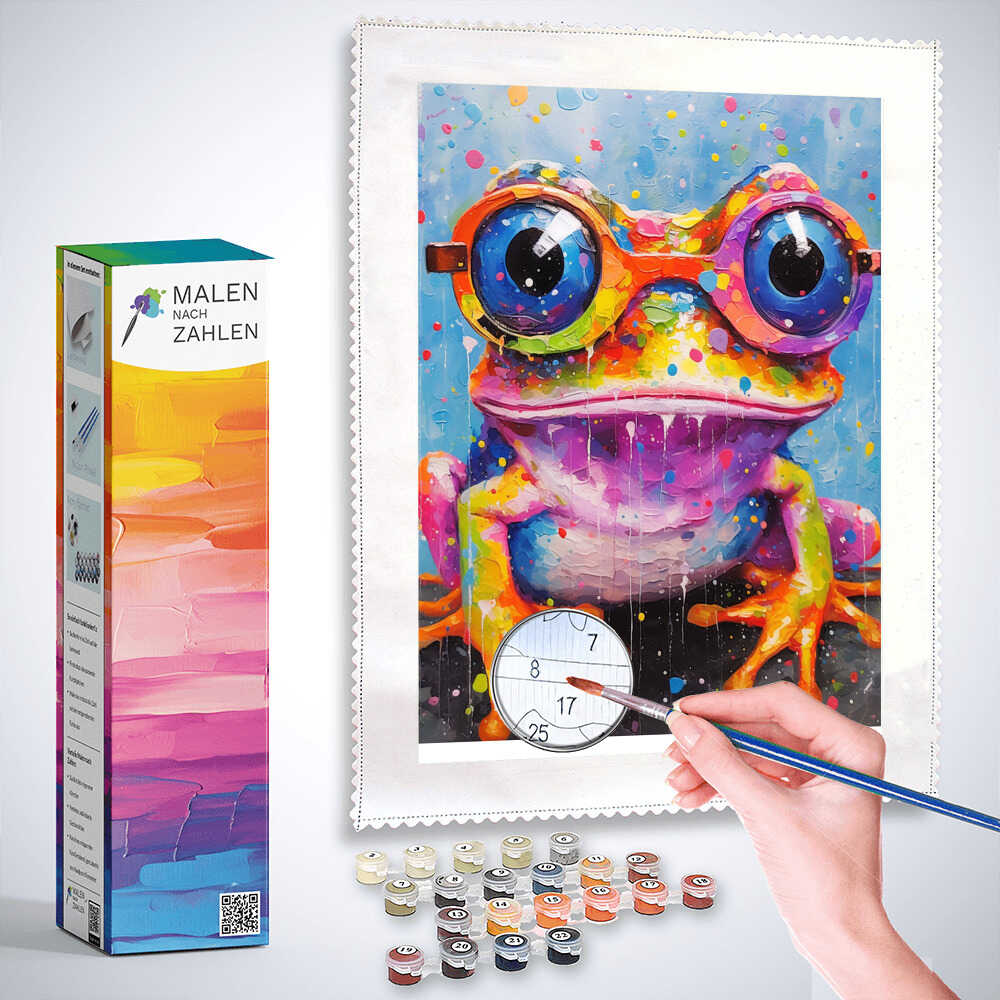 Malen nach Zahlen - Frabenfroher Frosch mit Brillenaugen - Jetzt kaufen