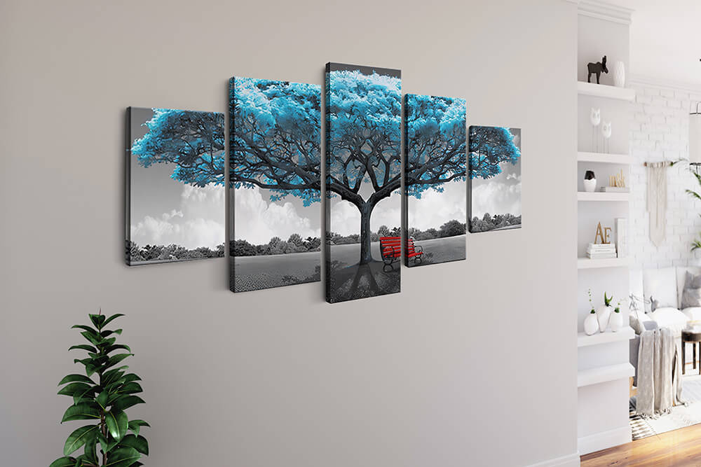 Malen nach Zahlen 5 teilig - Türkiser Baum mit Roter Bank - Jetzt ...