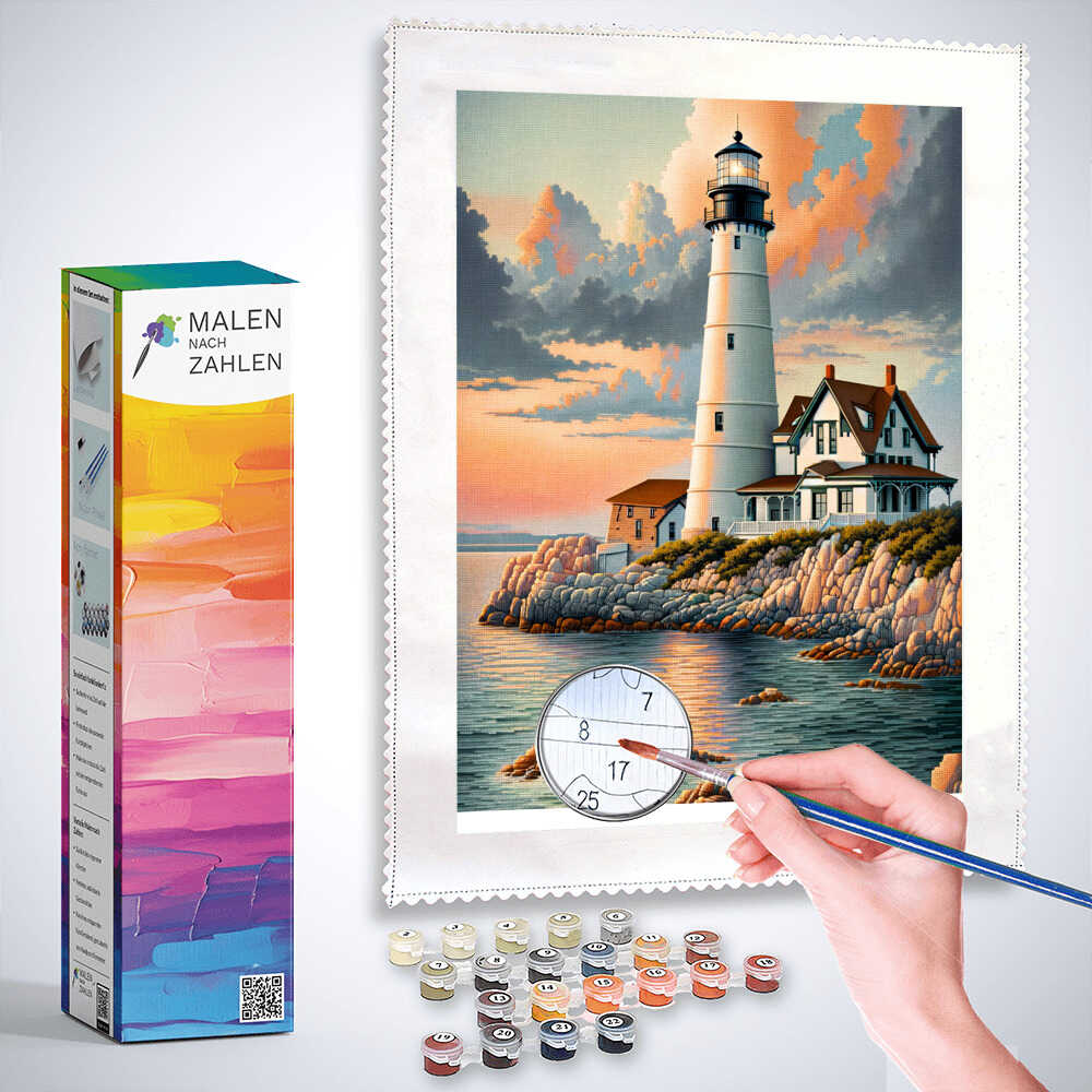 Malen nach Zahlen - Leuchtturm mit Haus - Jetzt kaufen