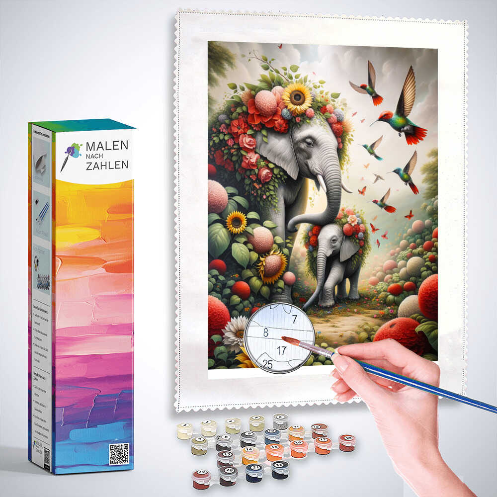Malen nach Zahlen - Blumige Elefanten - Jetzt kaufen – malennachzahlen-erwachsene